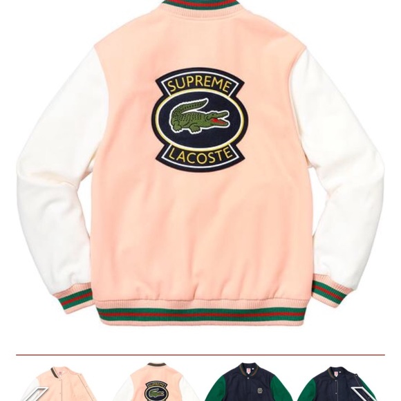 Supreme | Jackets & Coats | Supreme X Lacoste Wool Varsity Jacket Peach ...